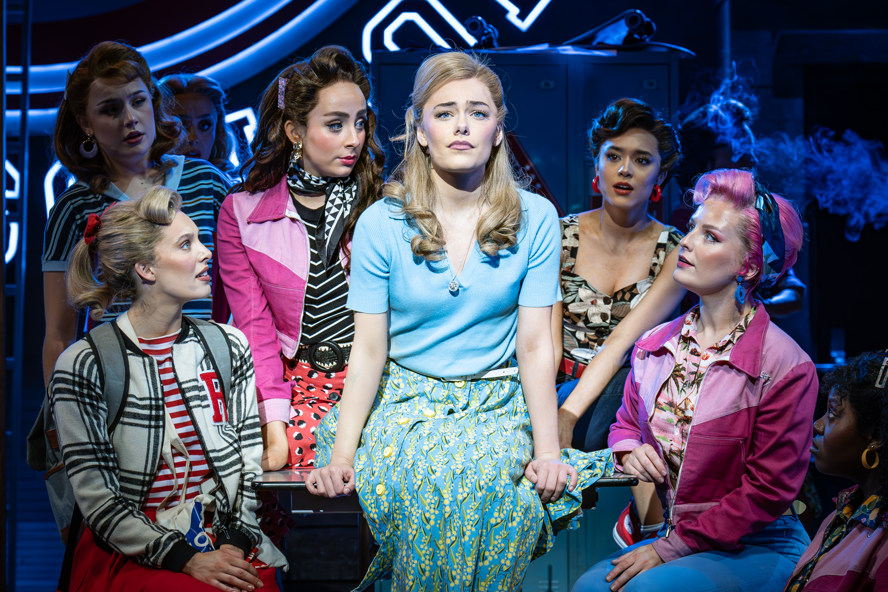 Hope Dawe (centre) & cast in GREASE UK & Ireland Tour. Credit Marc ...